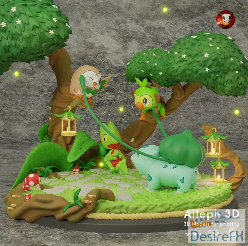Download Pokemon diorama bulbasaur, treecko, rowlet and grookey 3D ...