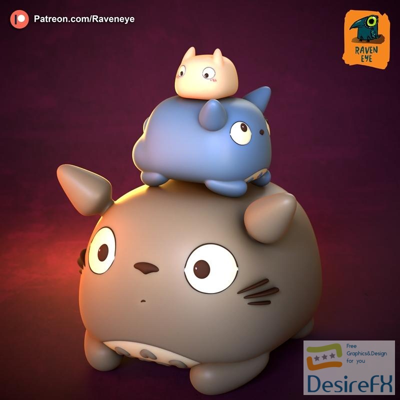 Download Raven Eye - Totoro and Little Totoros 3D Print - DesireFX.COM